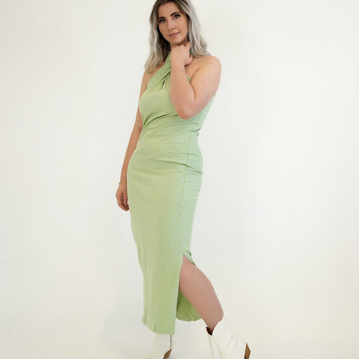 Hina Cross Over Halter Dress | Celedon – Bella Chic