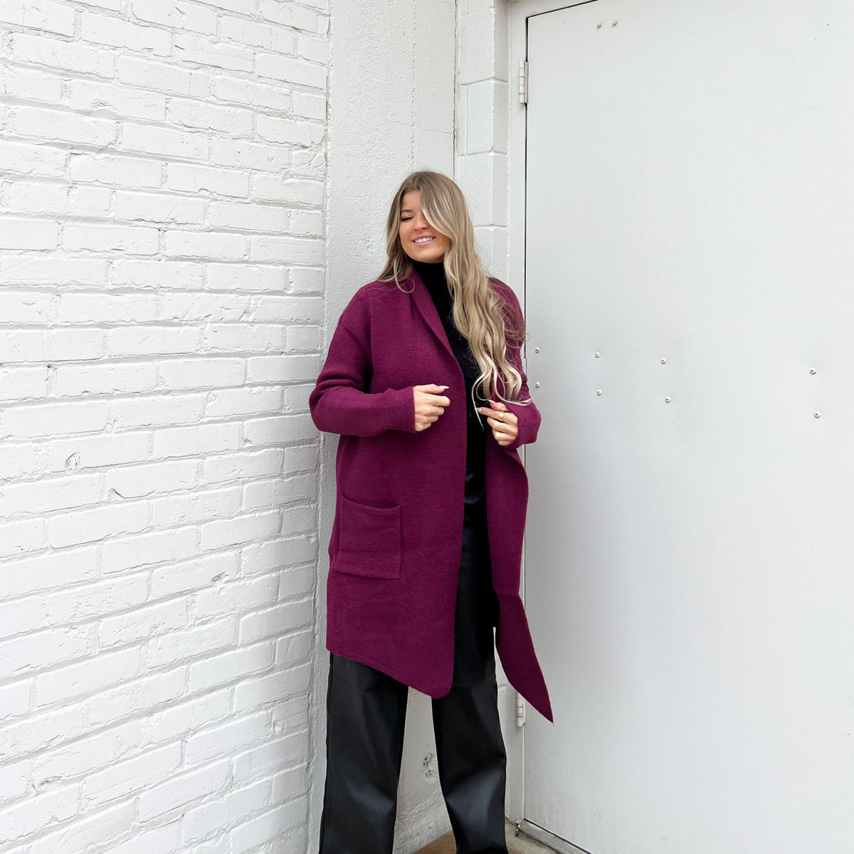 Michelle Patch Pocket Coatigan | Dark Violet – Bella Chic